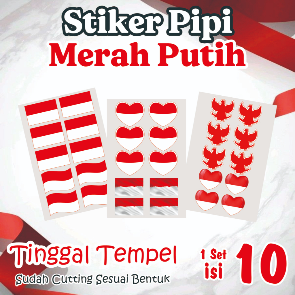 Jual (10PCS) Stiker Pipi Bendera Merah Putih, Tempel Pipi Merah Putih ...