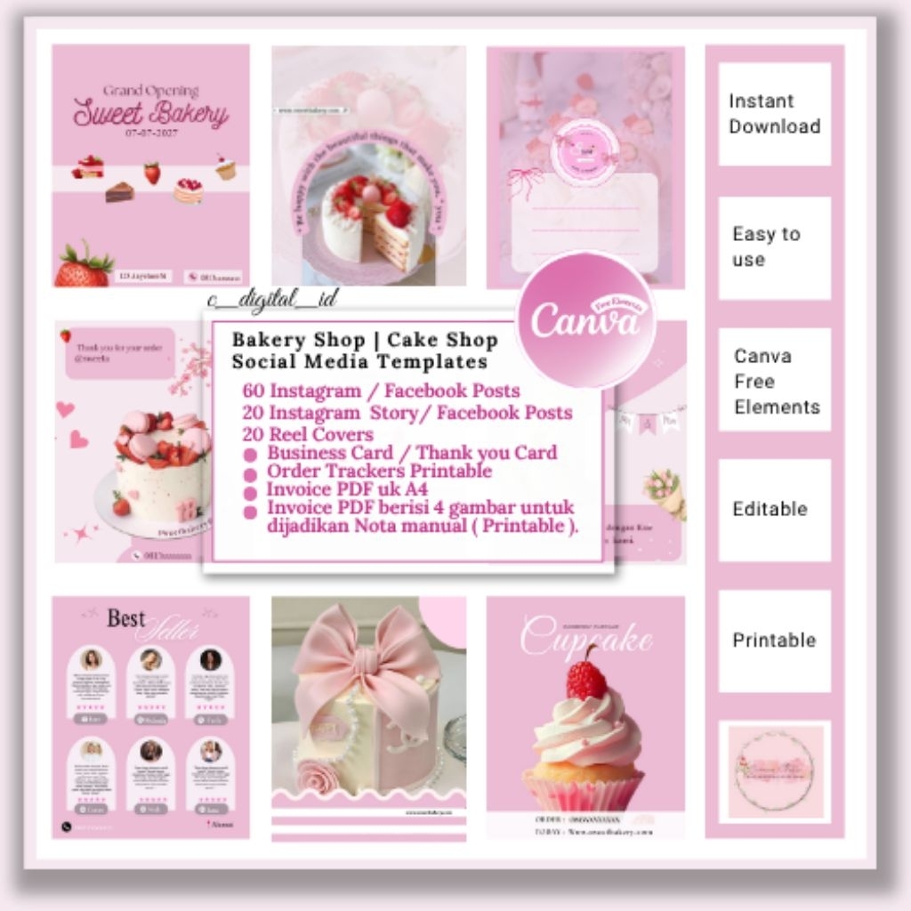 Jual Template Canva Toko Kue | 100+ Desain Instagram, Story, Reel, Kartu Nama, Nota, Printable ...