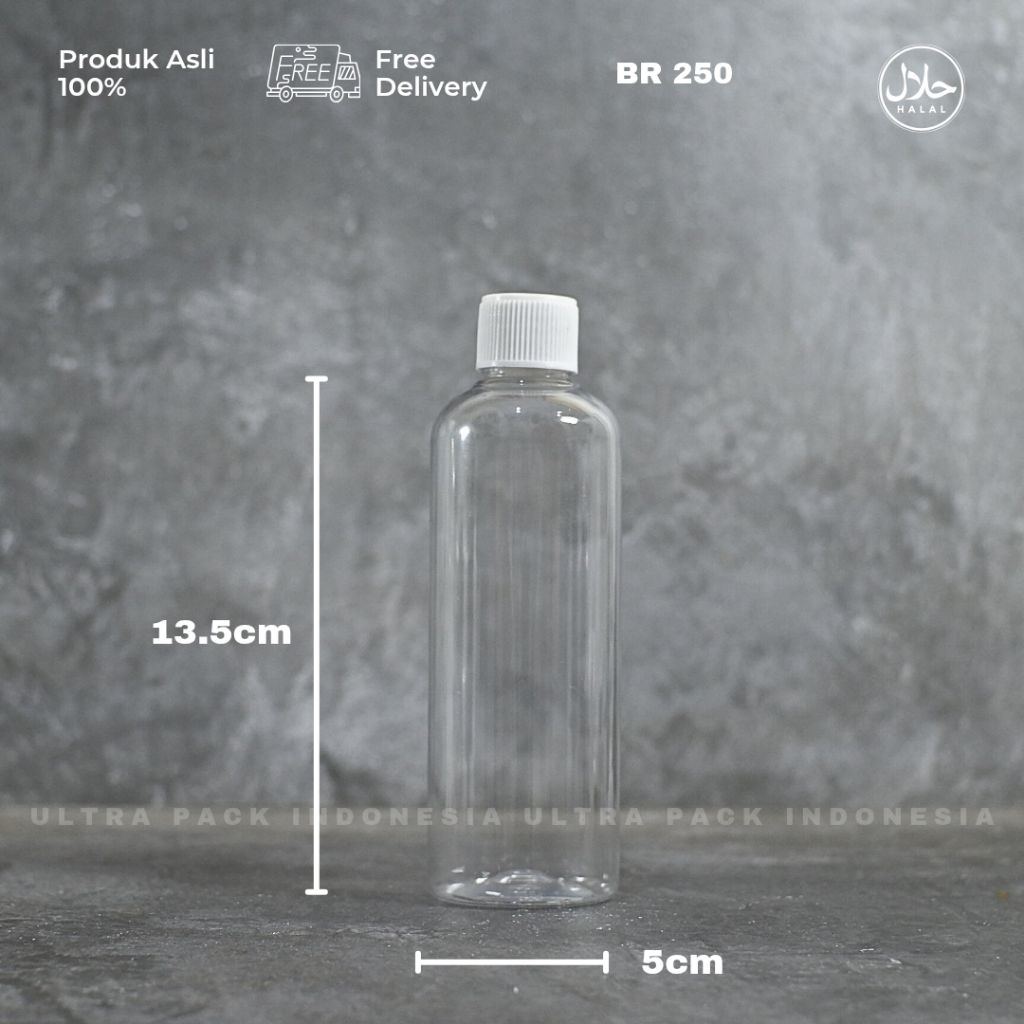 Jual KEMASAN MINUMAN BOTOL FOOD GRADE - BOTOL PET BR 250ML CLEAR + TUTUP PLASTIK ULIR PUTIH ...