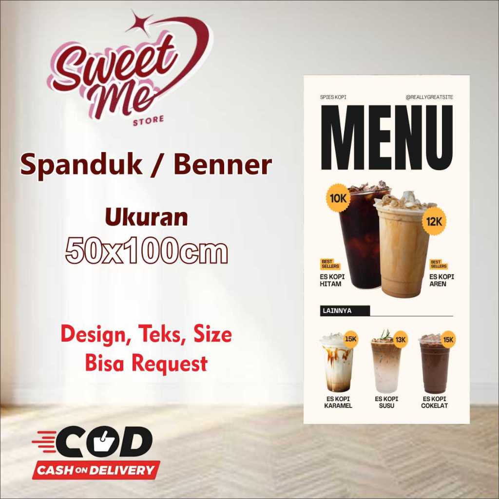Jual spanduk benner ukuran 50x100 cm menu minuman free custom desain ...