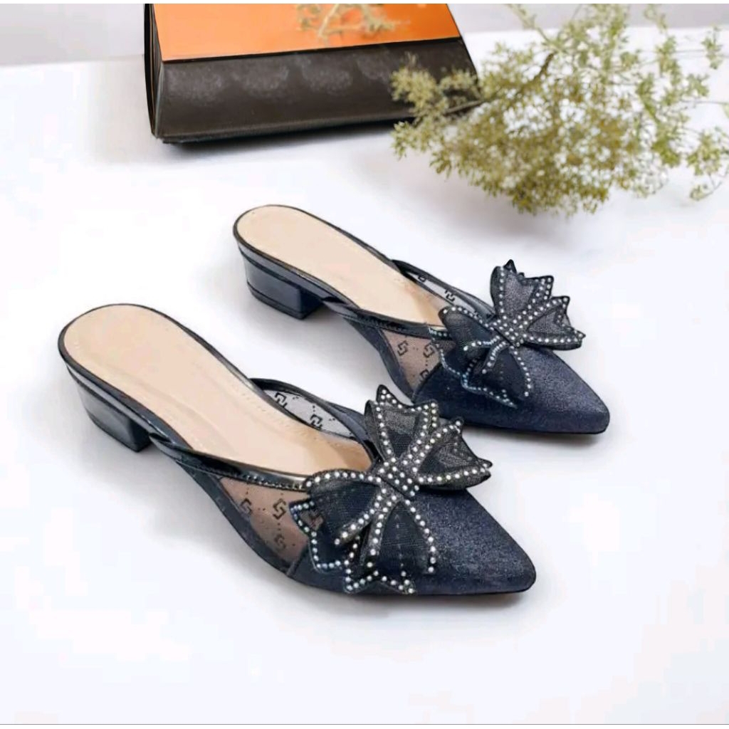 Jual sandal heels wanita mules 3cm heels elegant seserahan pernikahan ...