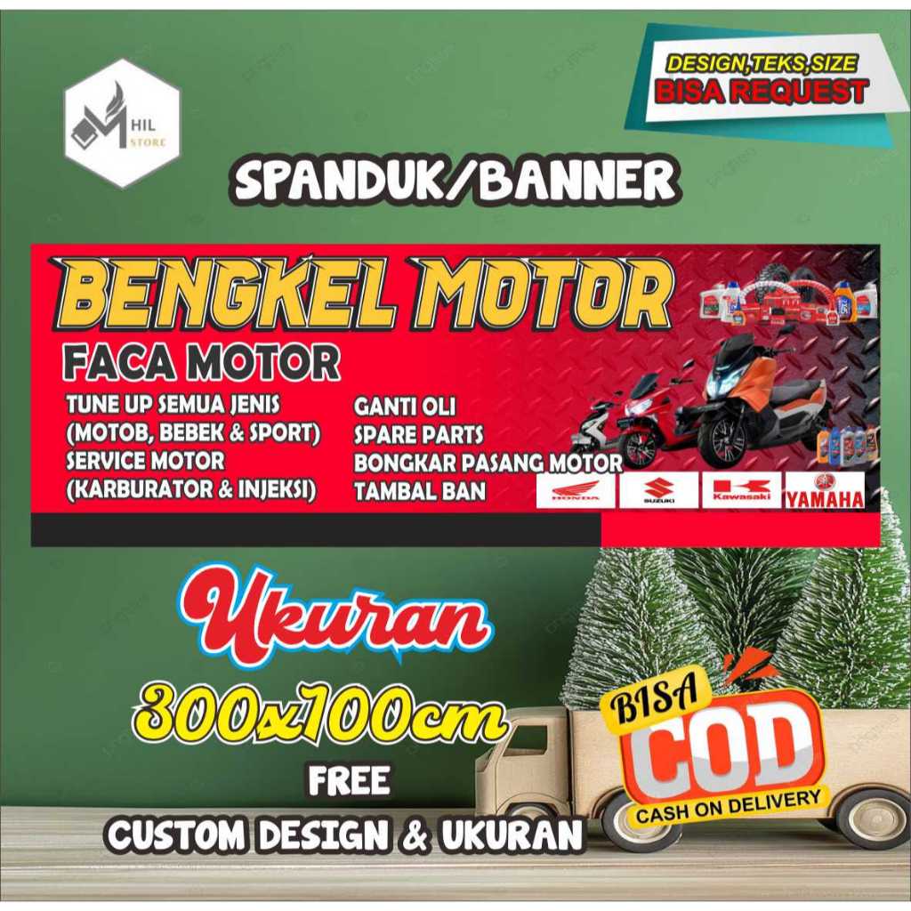 Jual Spanduk Banner Ukuran 300x100cm BENGKEL MOTOR Free Custom Design ...