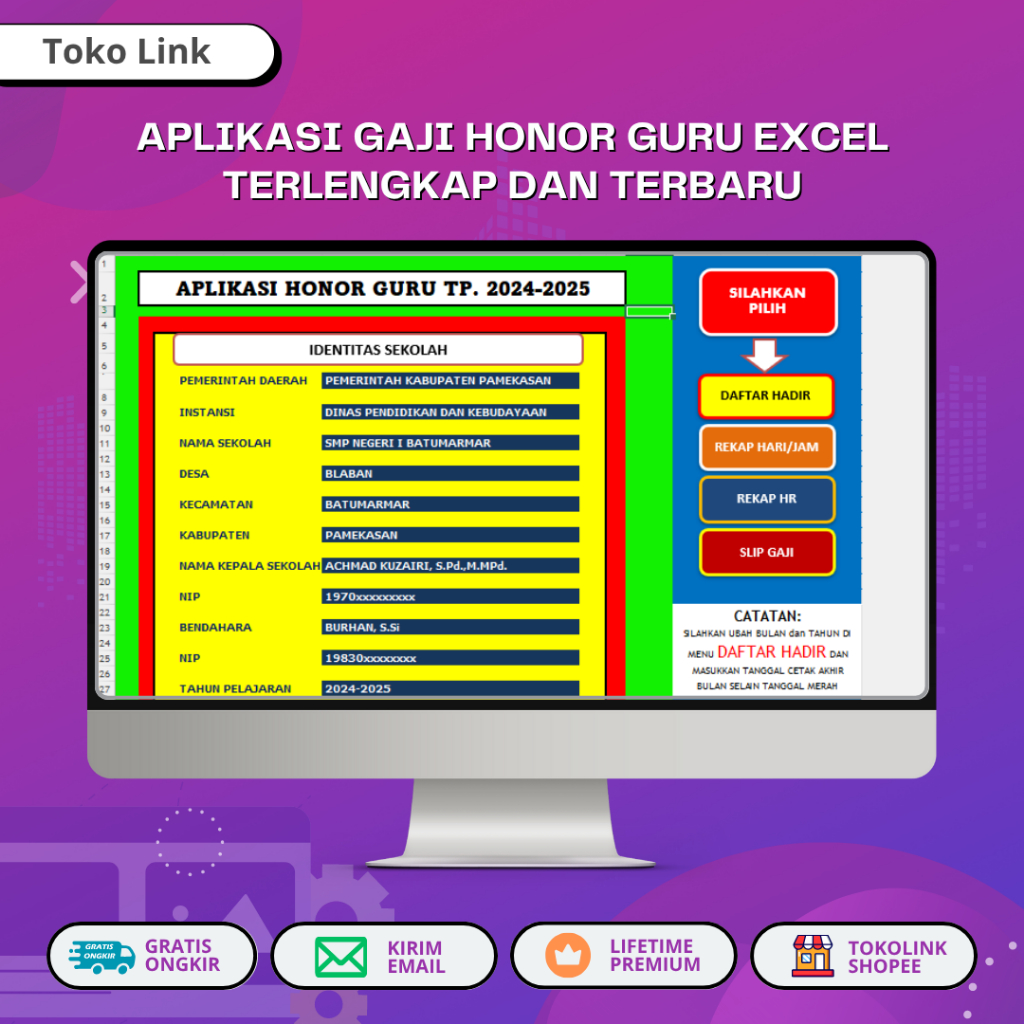 Jual APLIKASI GAJI HONOR GURU EXCEL TERLENGKAP DAN TERBARU | Shopee ...