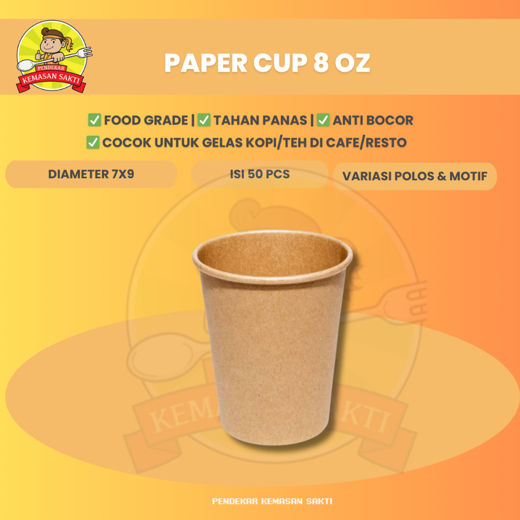 Jual Paper Cup Kraft 8 oz / Gelas Kertas Coklat / Gelas Kopi Motif (isi 50pcs) | Shopee Indonesia