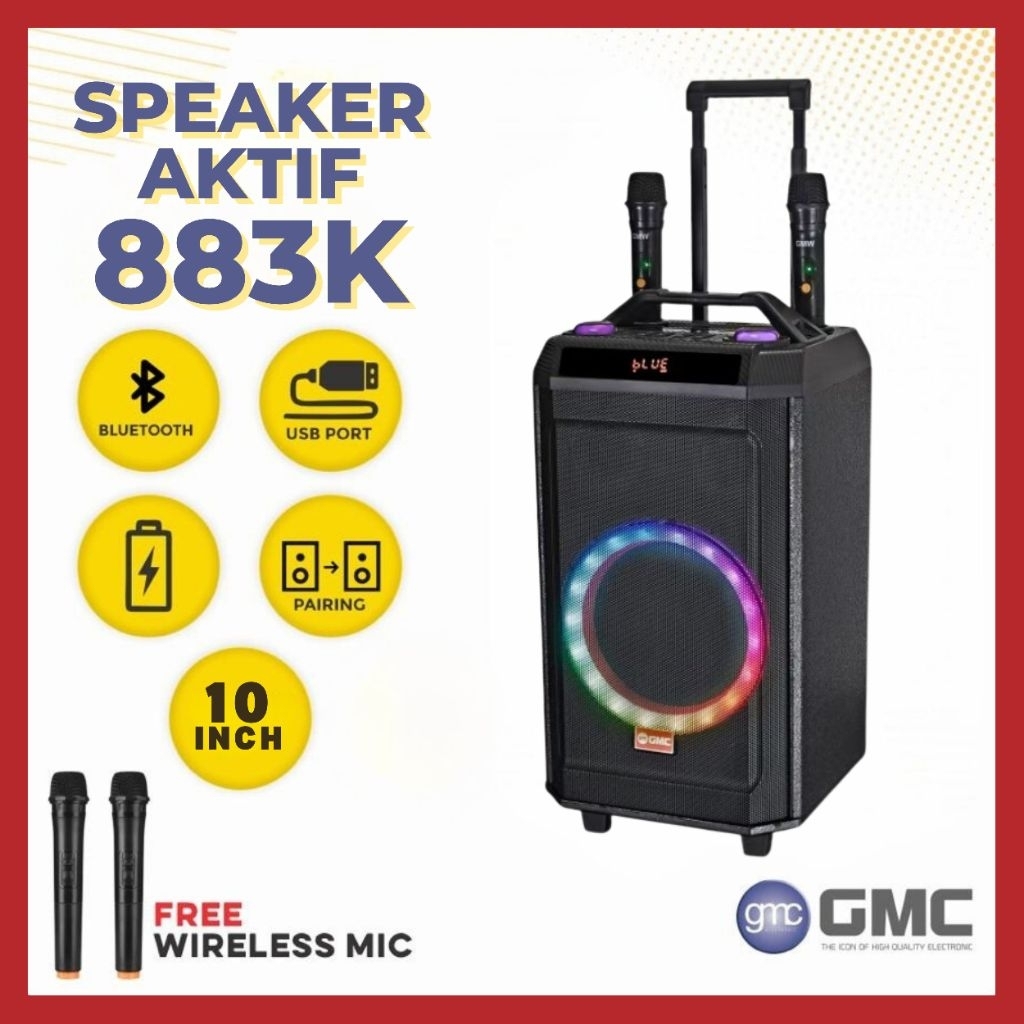 Jual SPEAKER GMC 883K | 10 INCH | 2 MIC WIRELESS | Shopee Indonesia