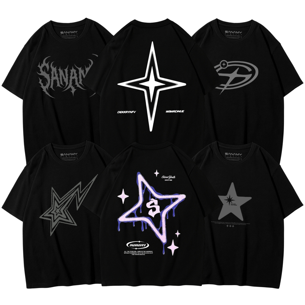 Jual Sanamy Kaos Pria Skena Bintang Hitam Distro Lengan Pendek Semi ...