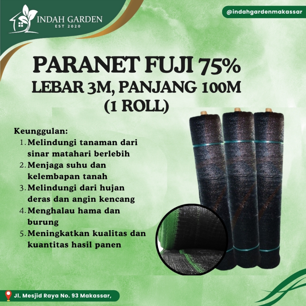 Jual Indah Garden Paranet Fuji 75% Lebar 3M dan Panjang 100m (I Roll ...