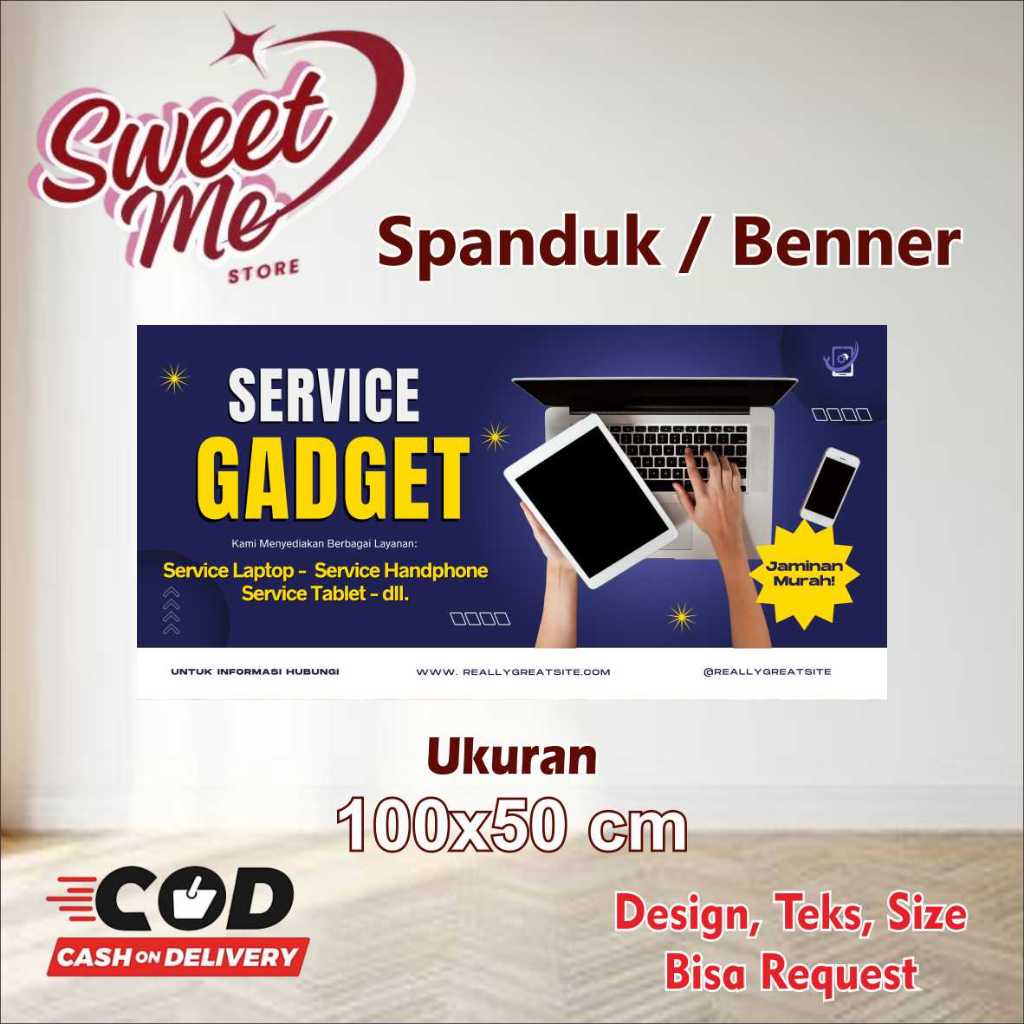 Jual spanduk benner ukuran 100x50 cm service gadget free custom desain ...