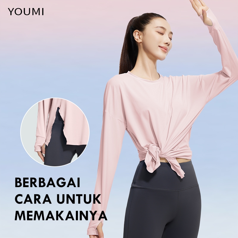 Jual YOUMI Baju Olahraga Lengan Panjang Wanita Gym Kaos Senam Yoga ...