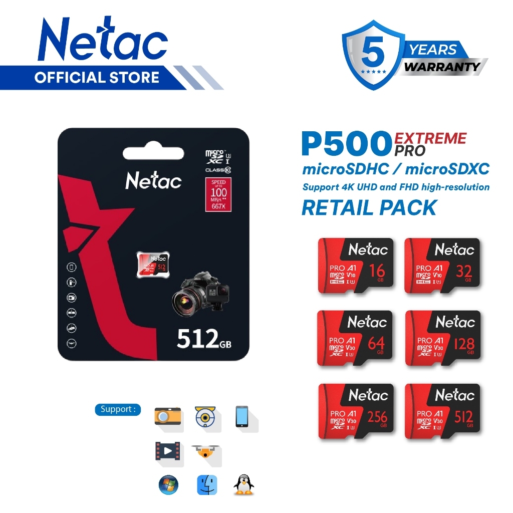 Jual Netac MicroSD P500 Extreme Pro 16GB/32GB/64GB/128GB/256GB MicroSDHC / MicroSDXC Card V30/A1 ...