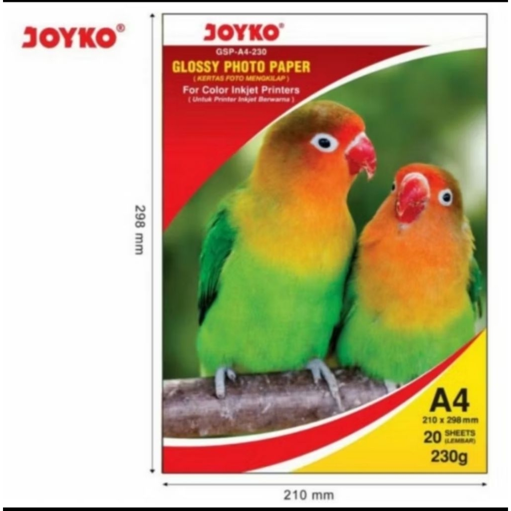 Jual Kertas Foto A4 230 gr Glossy Photo Paper Joyko 20 Sheet | Shopee ...