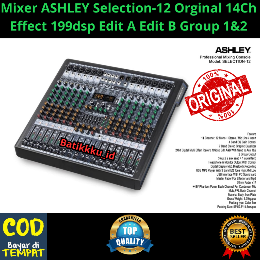 Jual MIXER ASHLEY SELECTION 12 SELECTION12 12CH ORIGINAL BLUETOOTH-USB ...