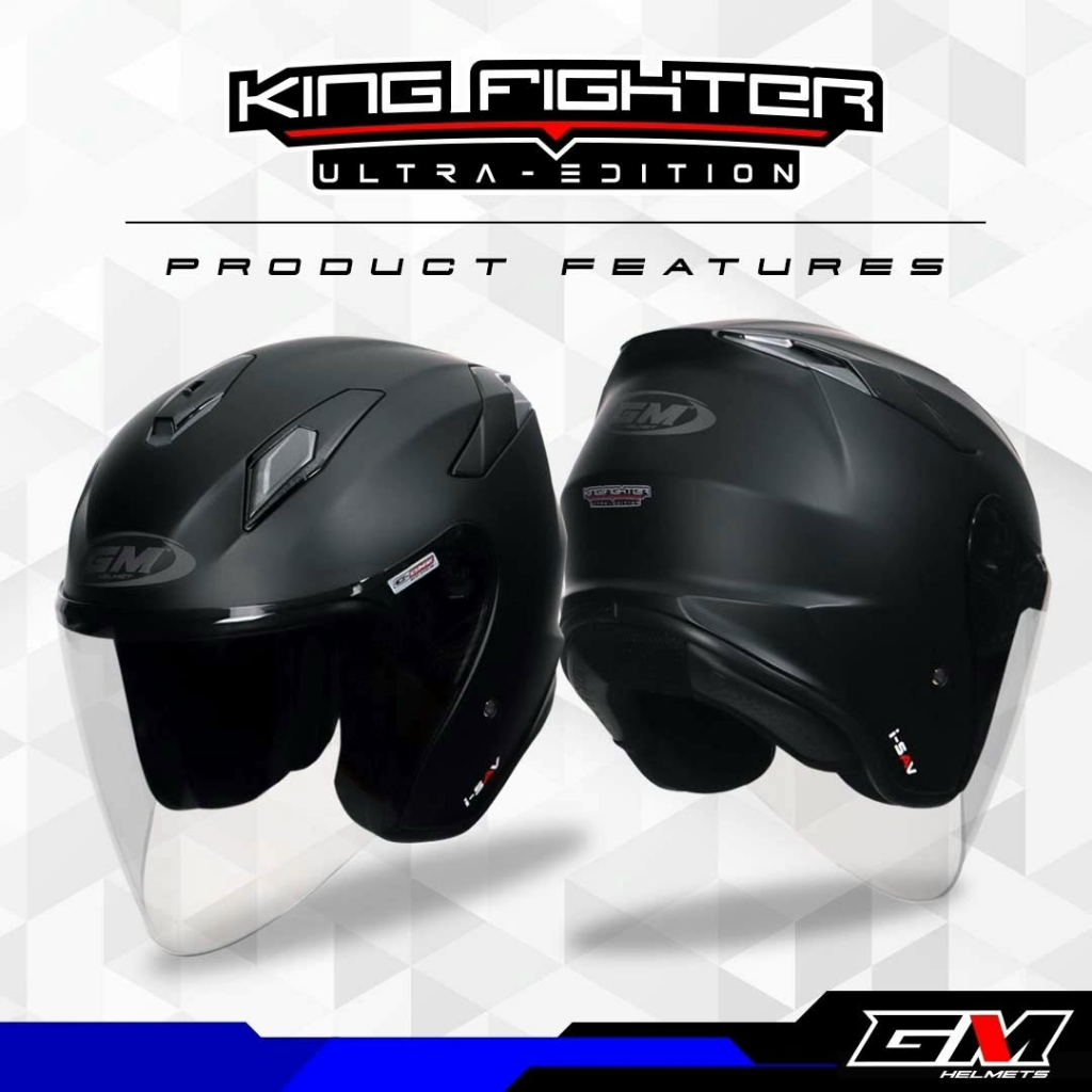 Jual Helm GM Half Face King Fighter Solid Original 100% Sertifikasi SNI ...