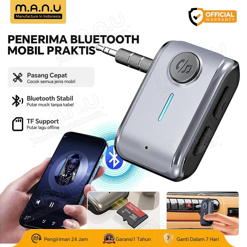 Jual MANU Bluetooth Receiver Mobil Dengan Mic- Bluetooth 5.4, Baterai ...