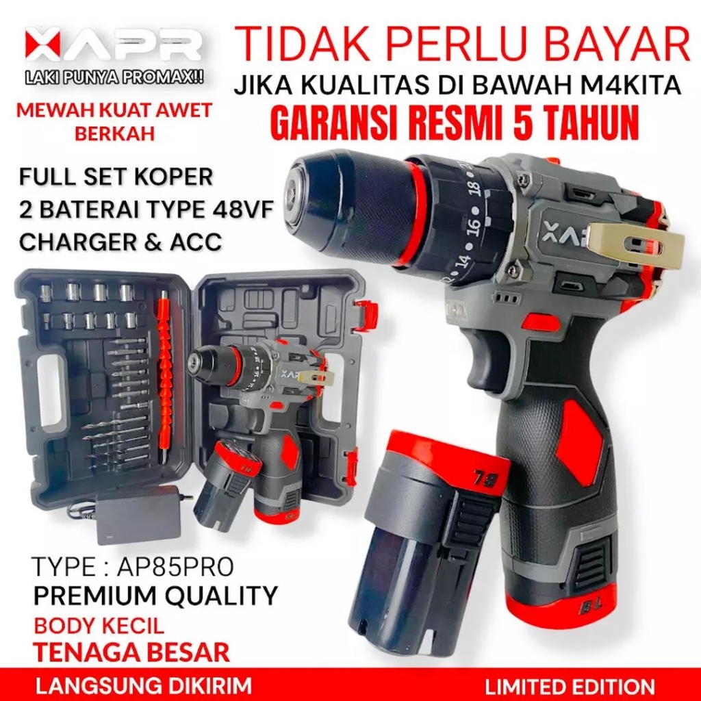 Jual APR RAJA BOR Impact Drill BRUSHLESS TYPE AP85 PRO 10mm Keyless ...