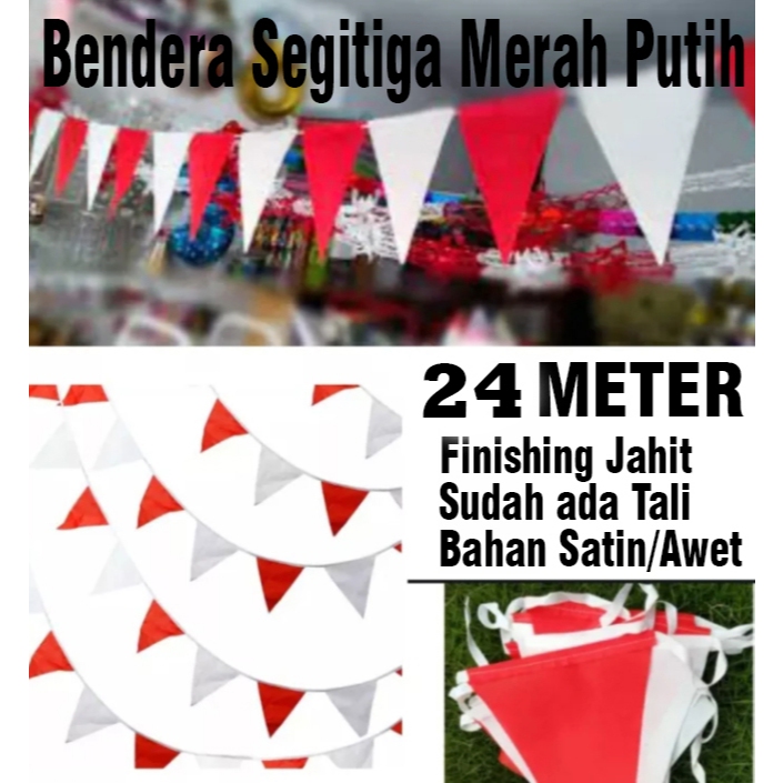 Jual Bendera Merah Putih Segitiga Kain Umbul-Umbul Hiasan Dekorasi Panggung Malam Puncak ...