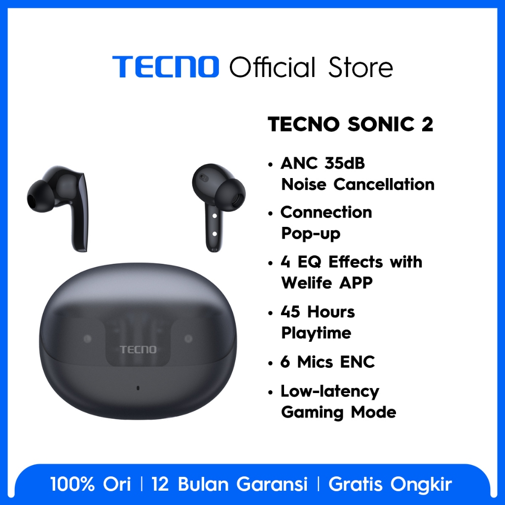 Jual TECNO TWS Sonic 2 - 35dB ANC, Auto Connection Pop-up, Multi-EQ ...