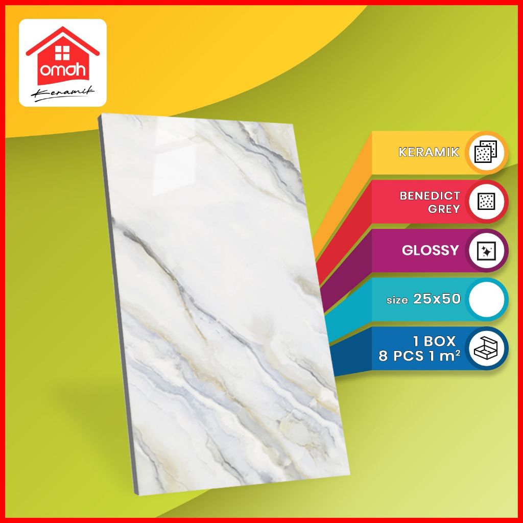 Jual Keramik Dinding Glossy Delta 25x50 Benedict Grey | Shopee Indonesia