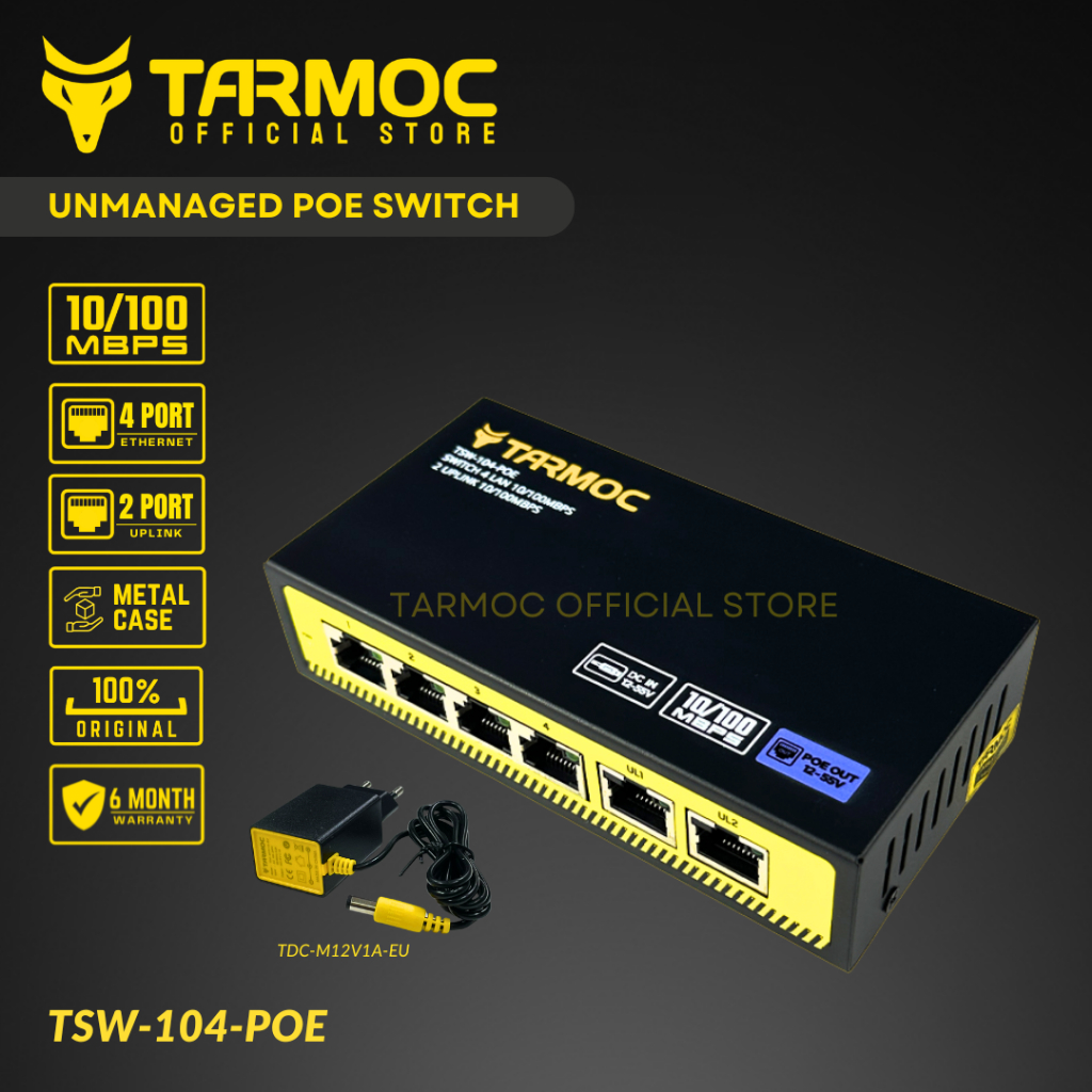 Jual Tarmoc TSW-104-POE | Switch POE 4 Port + 2 Uplink 10/100Mbps DC IN ...