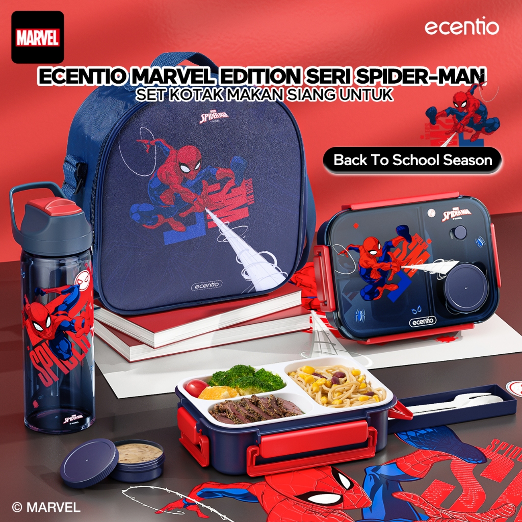 Jual [Spider Man Set] ecentio Marvel Edition lunch box set Food grade ...