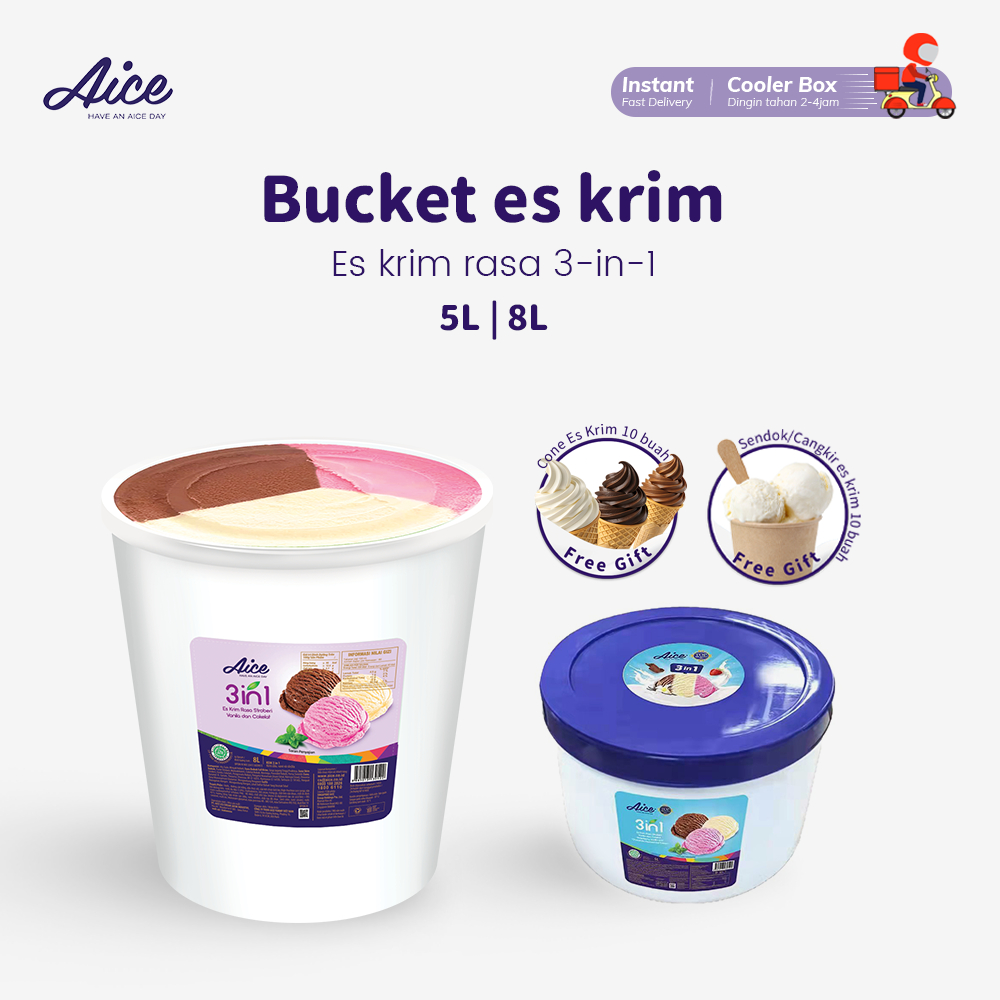 Jual AICE Ice Cream Bucket Es Krim 1.5L 5 L 8 L /aice 3-in-1 ice cream Rasa Cokelat Vanila ...