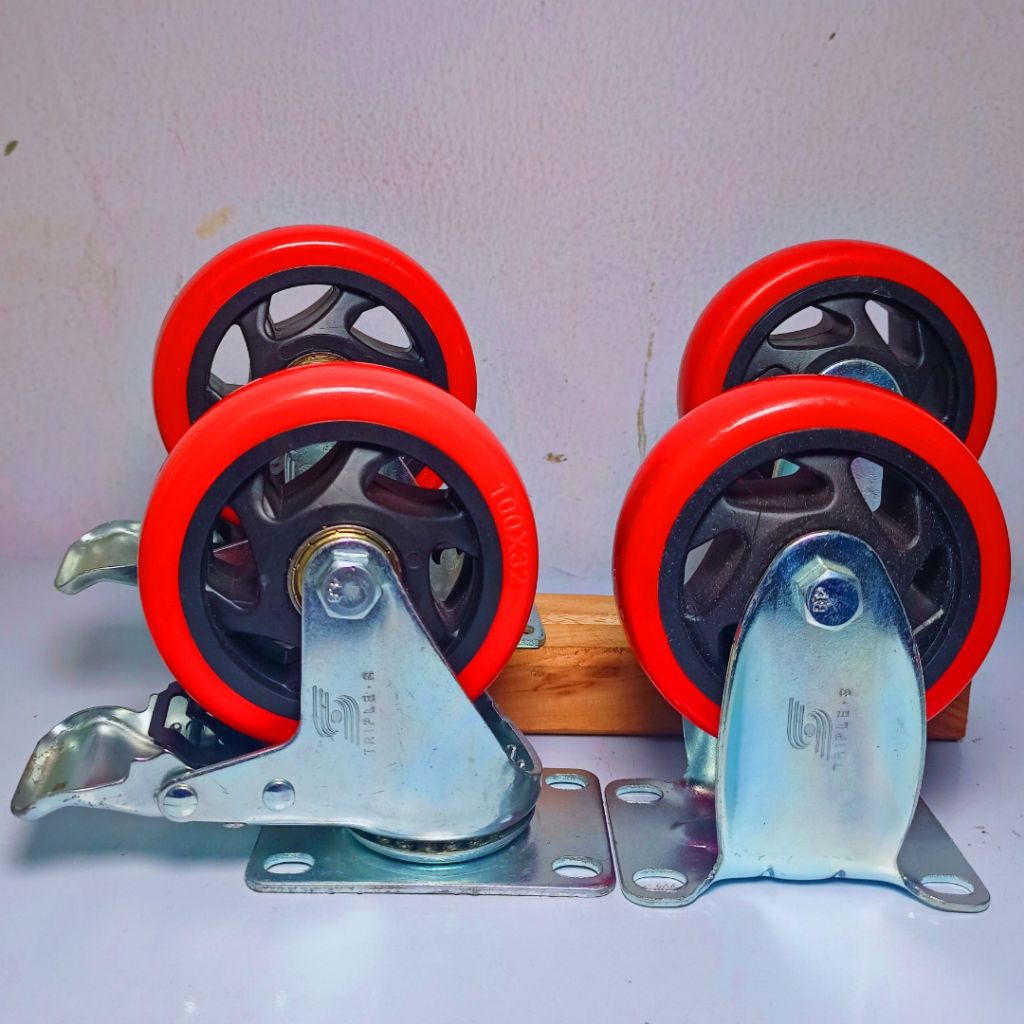 Jual [4 PCS] Roda Trolly 4 inch 100 mm PU Medium Duty (2 Rem + 2 Mati ...