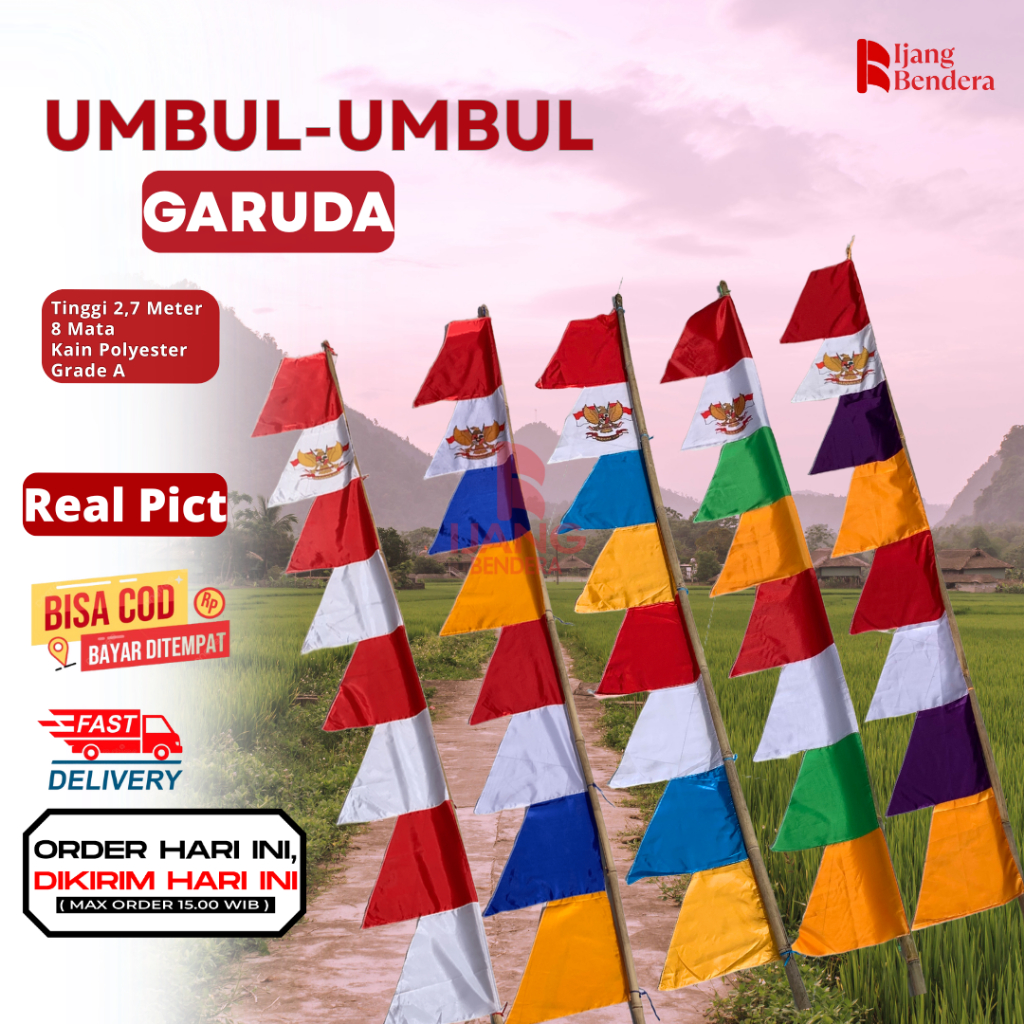 Jual Umbul umbul Merah Putih Garuda warna warni 8 Gergaji - Bendera Umbul-Umbul Kain Peles Grade ...