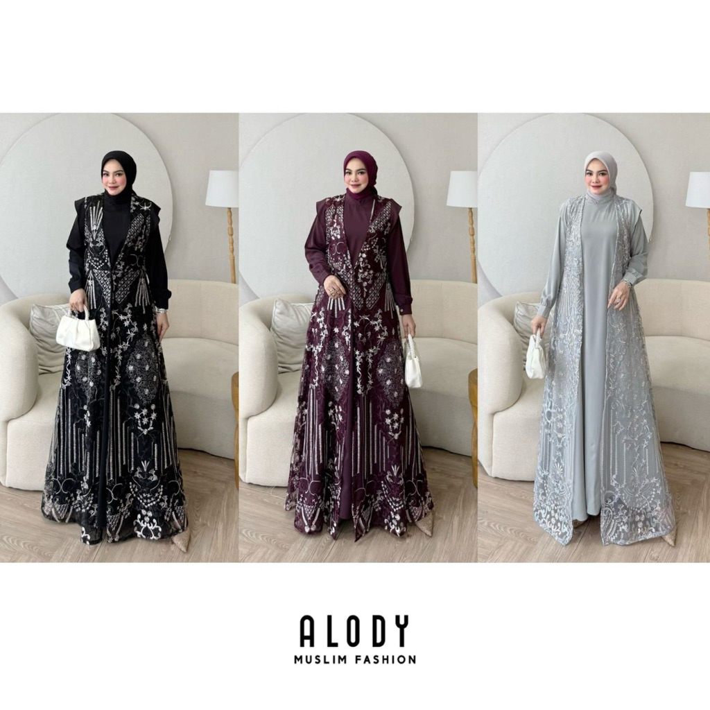 Jual Hanami dress 2in1 by Alody Gamis brukat pesta gamis rompi dress auter lepas pasang gamis ...