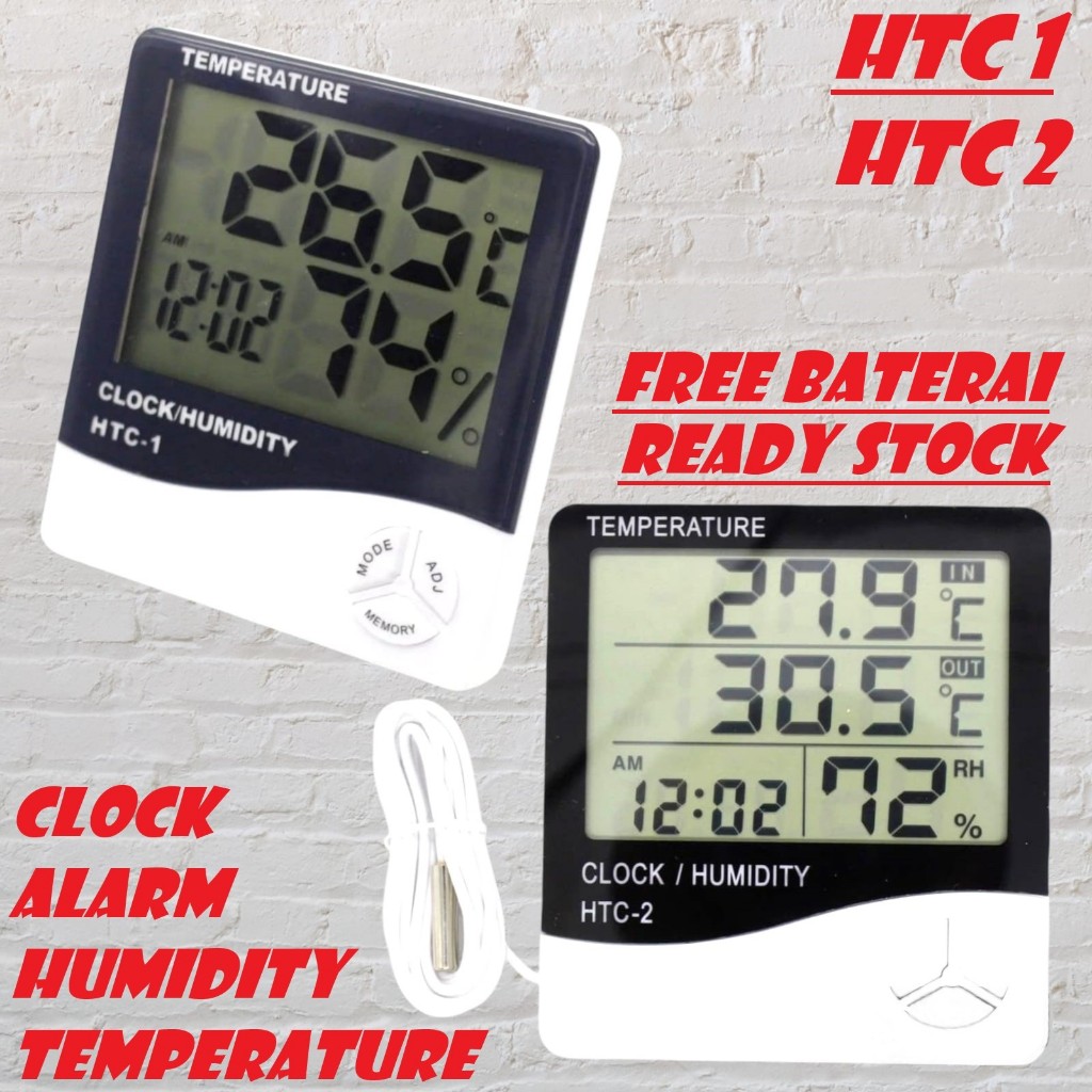 Jual HTC 1 Thermometer Suhu Hygrometer Clock Temperature Humidity HTC-1 ...