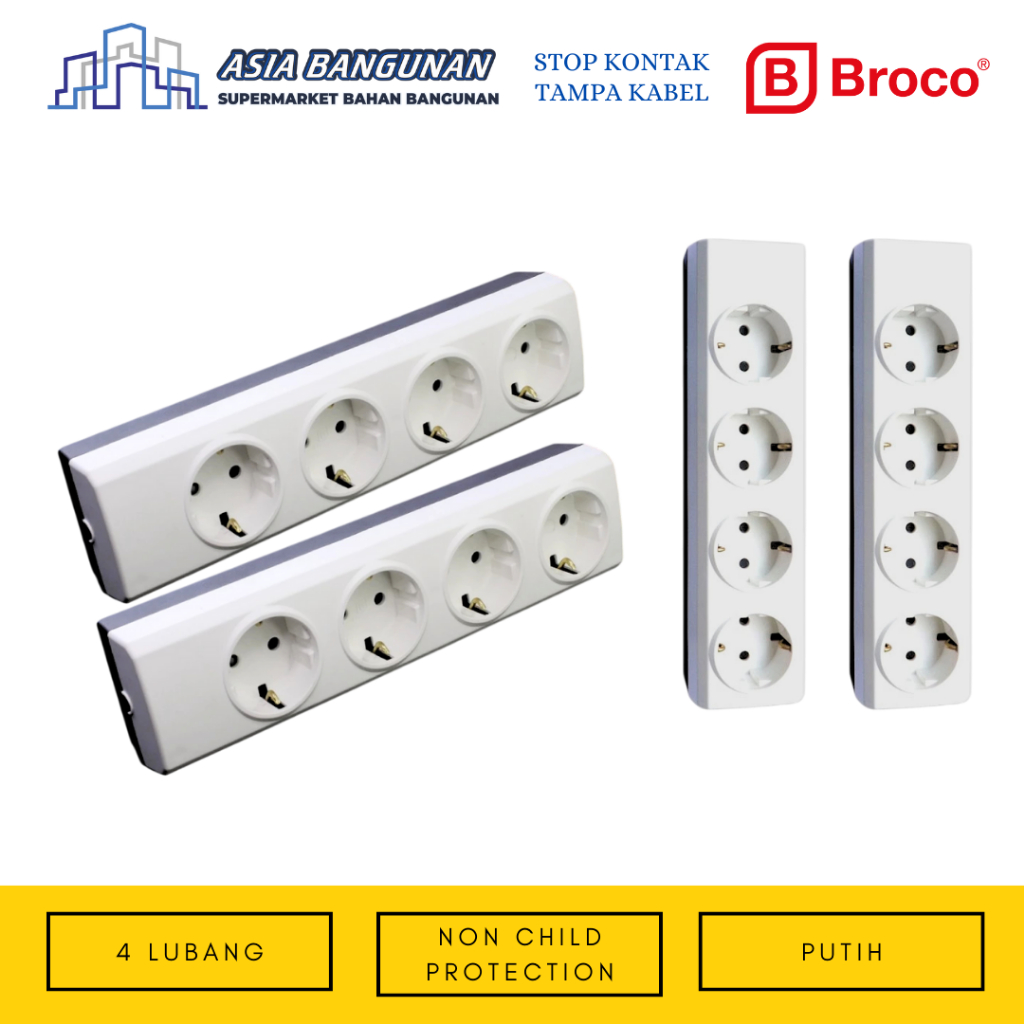 Jual ASIA BANGUNAN - BROCO ELECTRICAL 15340 STOP KONTAK 4 LUBANG (NON ...