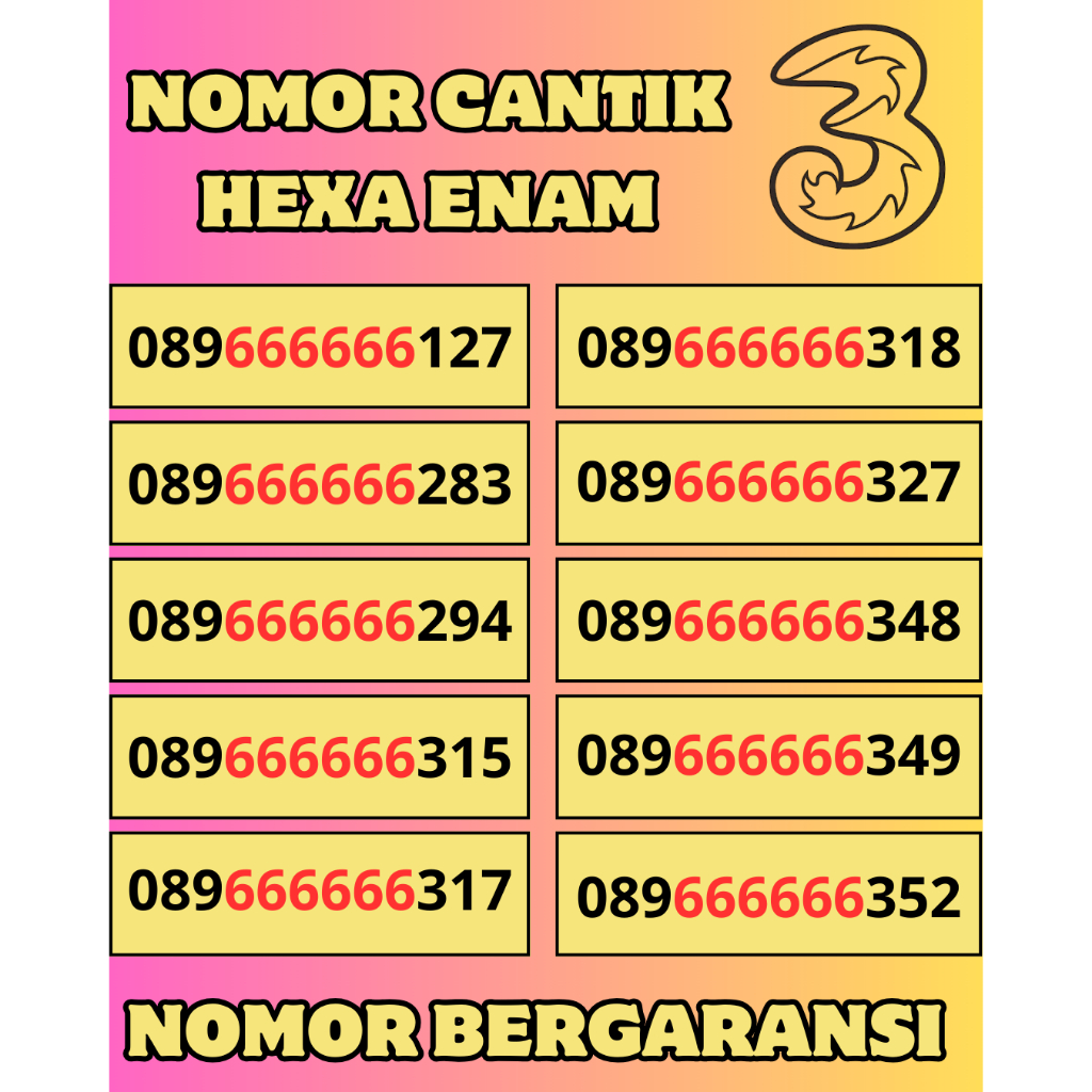 Jual Nomor Cantik Tri Hexa Enam Super Rapi Nomor Langka Kartu Perdana ...