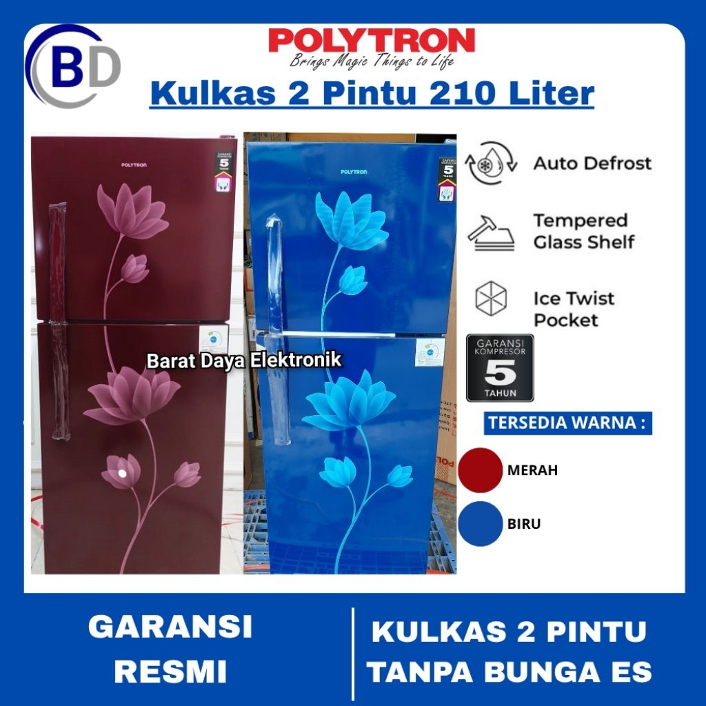 Jual Kulkas 2 Pintu Polytron 210 Liter PRB-219R/B | Shopee Indonesia