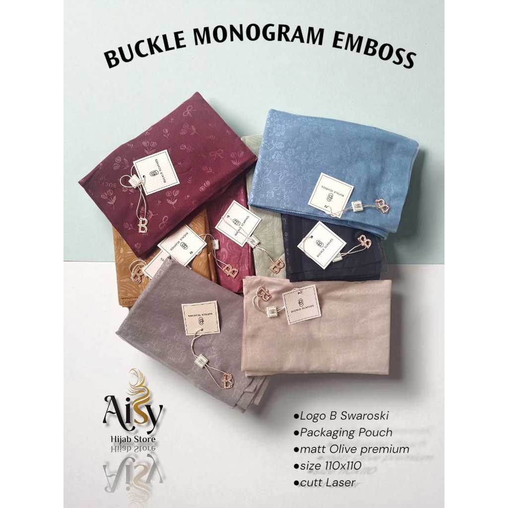 Jual HIJAB SEGIEMPAT BUCKLE MONOGRAM EMBOSS/KERUDUNG BUCKLE EMBOSS ...