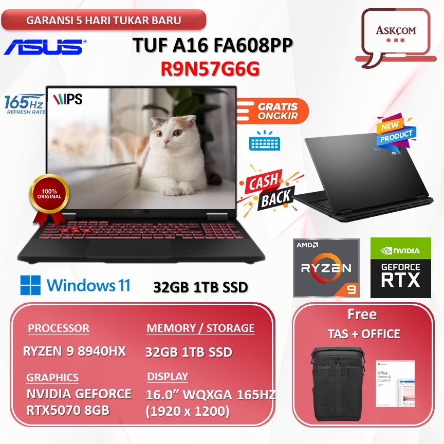 Jual Asus Tuf A16 FA608PP RYZEN 9 8940HX RTX5070 8GB | 32GB 1TB W11+OHS+M365B 16.0WQXGA 16HZ ...