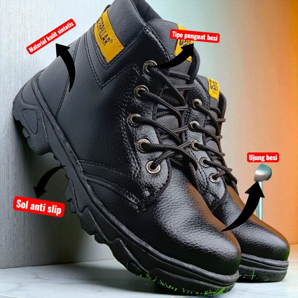 Jual sepatu safety pria bot cat caterpilar ujung besi sepatu kerja ...