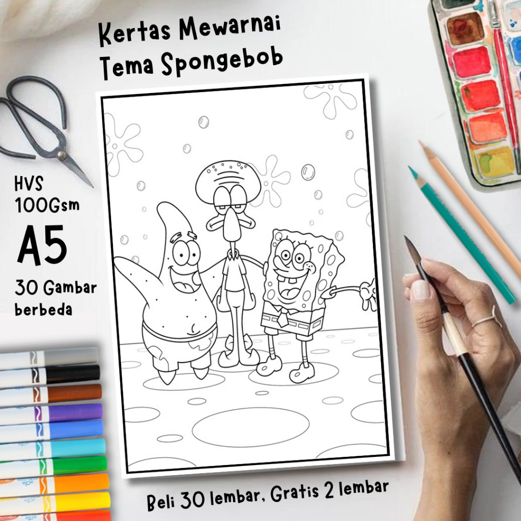 Jual 30 Gambar Kertas mewarnai anak / Coloring / Sketsa Tema Spongebob ...