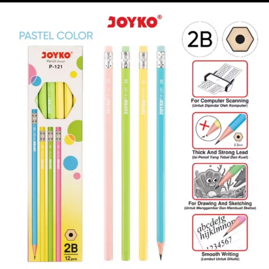 Jual Joyko Pensil P-121 2B Pencil Kayu 1 Box 12 Pcs | Shopee Indonesia