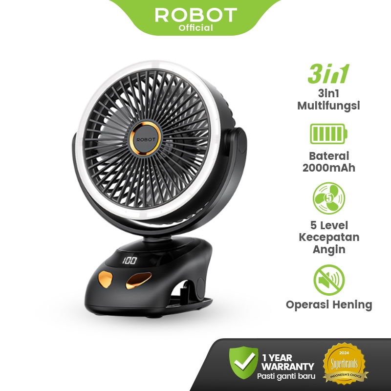 Jual ROBOT Clip Mini Fan 3-in1 Multifungsi 2000mAh With Lamp Adjustable ...