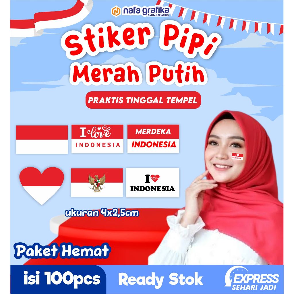 Jual (Paket 100pcs) Sticker Pipi HUT RI Bendera Merah Putih Stiker ...