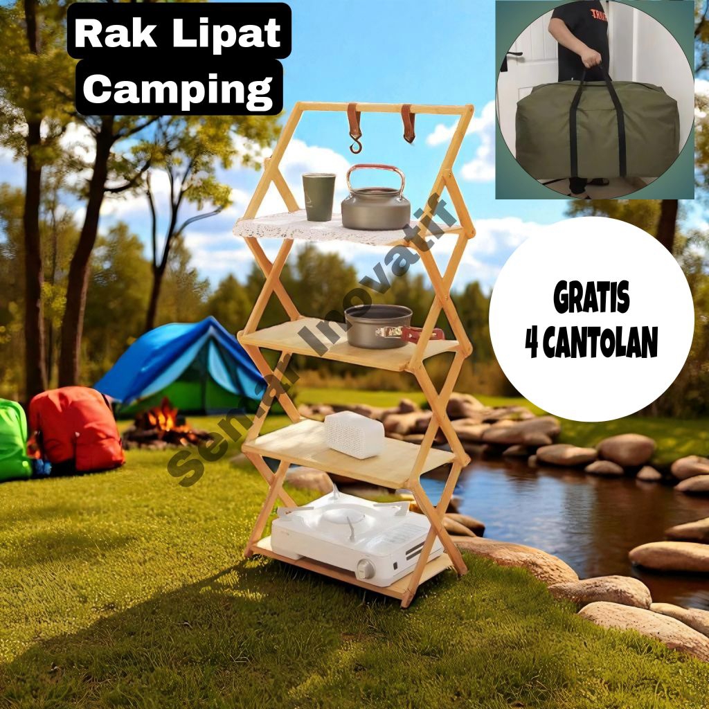 Jual Rak Lipat Luar Penyimpanan Camping Piknik Ruangan Rak Lipat Kayu 4 ...
