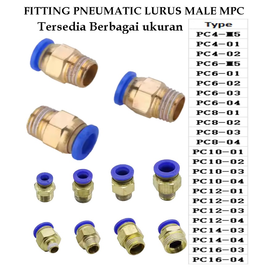 Jual FITTING DRAT LURUS MALE SELANG SLIPLOCK MPC PC PNEUMATIC | Shopee ...