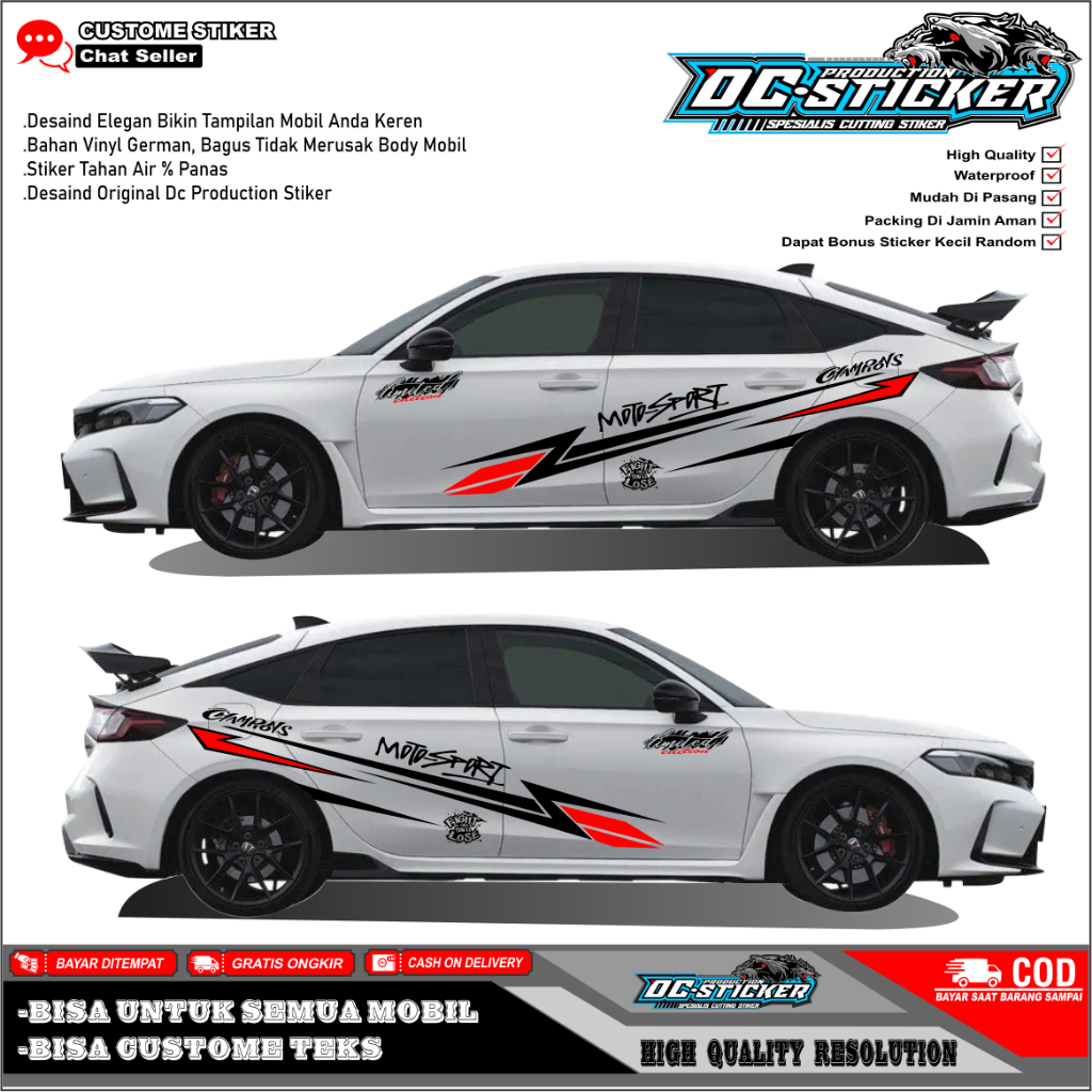 Jual Stiker Cutting Body Samping Mobil Honda Civic Tipe R Stiker Mobil ...