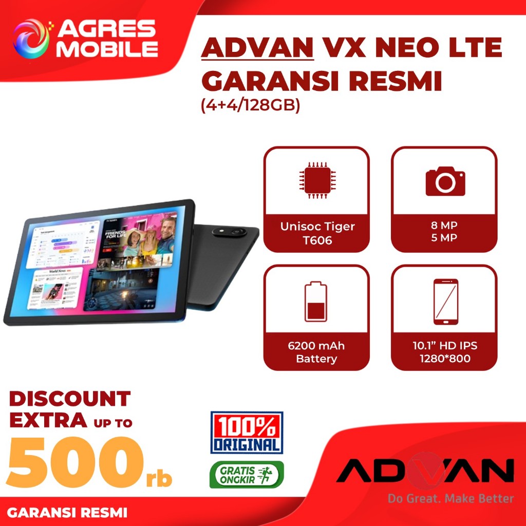 Jual ADVAN Tab VX Neo 4GB+4GB/128GB Dual SIM Card 4G LTE Up to 8GB Extended RAM - Garansi Resmi ...