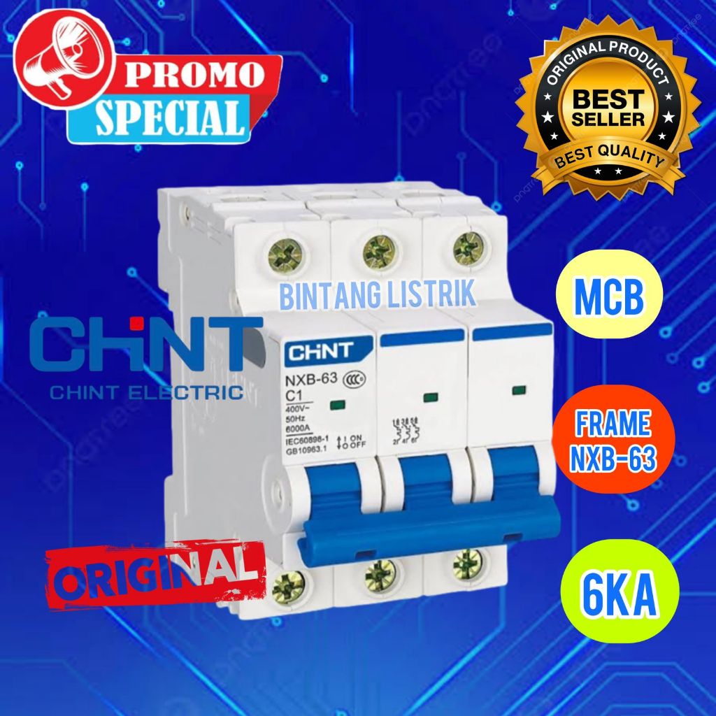 Jual ORIGINAL CHINT MCB NXB-63 6KA 3 Phase 1A 2A 4A 6A 10A 16A 20A 25A 32A 40A 50A 63A MCB Chin ...