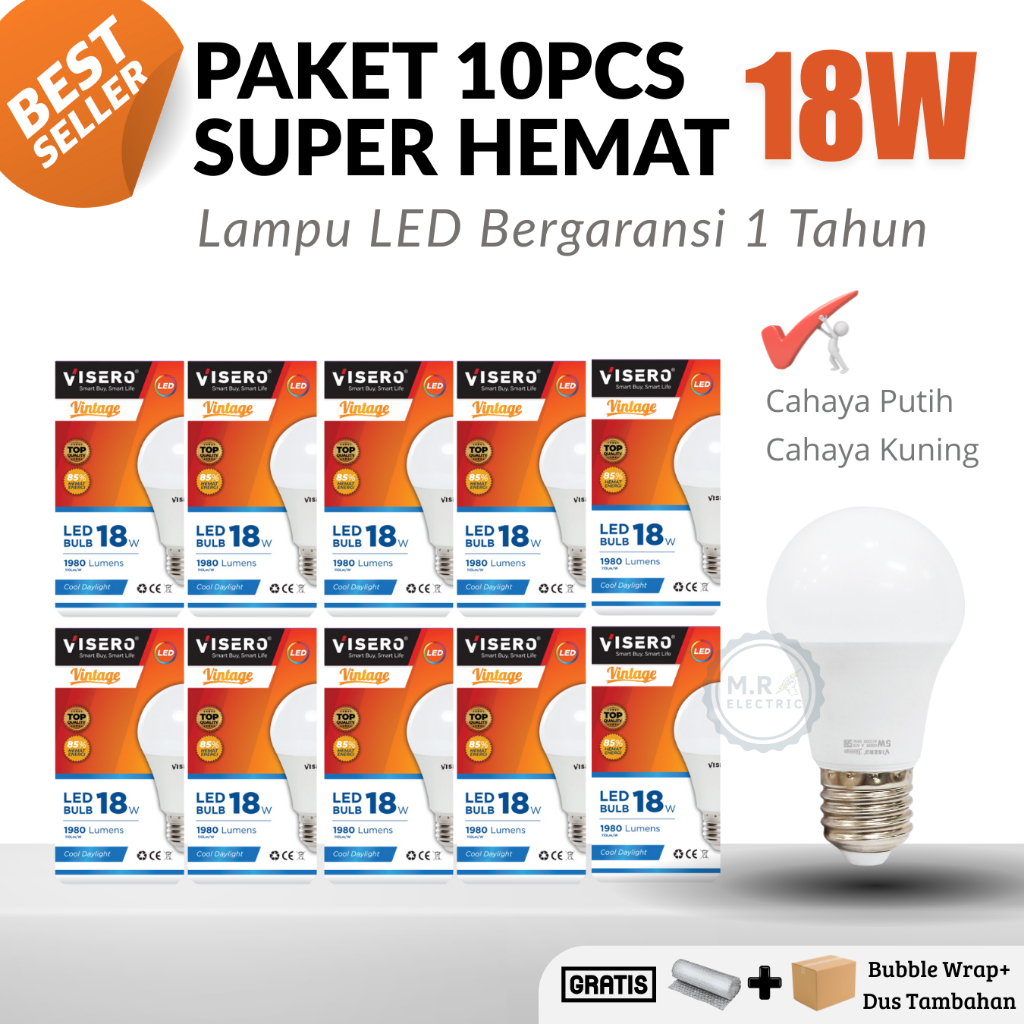 Jual Lampu LED Visero Vintage 5W 7W 9W 12W 15W 18W 21W Bohlam Cahaya Putih Bulb Bergaransi E27 ...