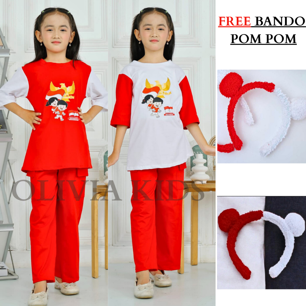 Jual FREE BANDO POM POM Stelan merah putih agustusan anak CEWEK COWOK usia 2 - 8 tahun baju ...