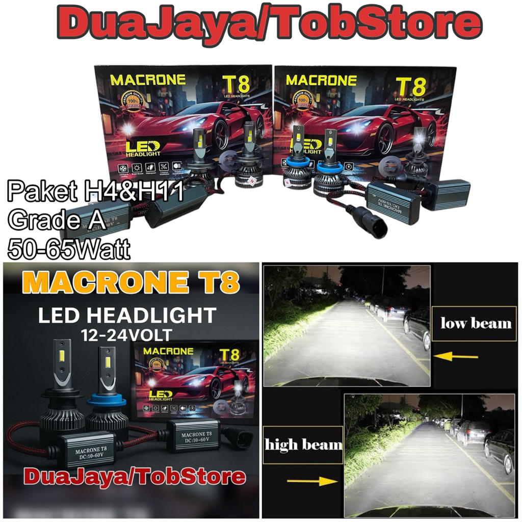 Jual Paket Lampu Led Headlamp Foglamp Mobil H4 H11 Macrone T8 6000K ...