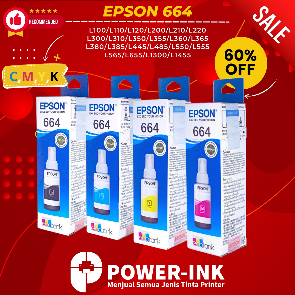Jual TINTA EPSON 664 PREMIUM (1SET) UNTUK PRINTER SERIES L100 / L110 / L120 / L200 / L210 / L220 ...