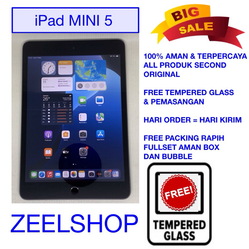 Jual iPad Mini 5 256GB / 64GB Bonus Anti Gores Silver Gray Wifi Only ...