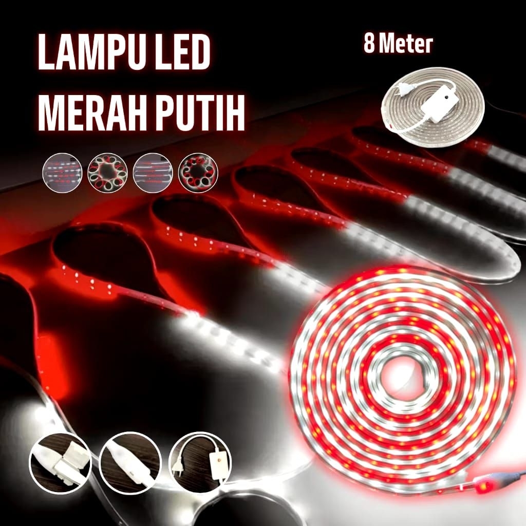 Jual Lampu led strip selang merah putih 3528 2834 220V +Adaptor outdoor ...